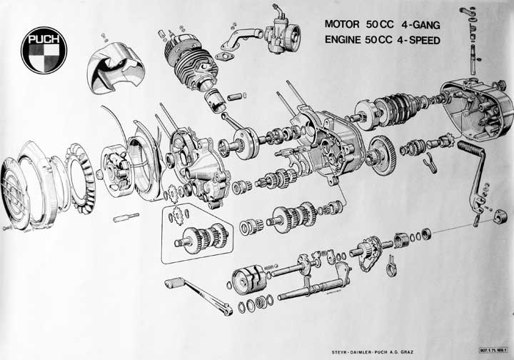 PUCH WIESER: Shop - Shop Original Poster, Puch 4-Gang-Motor, DS 50 , M50 usw., gebläsegekühlt ...